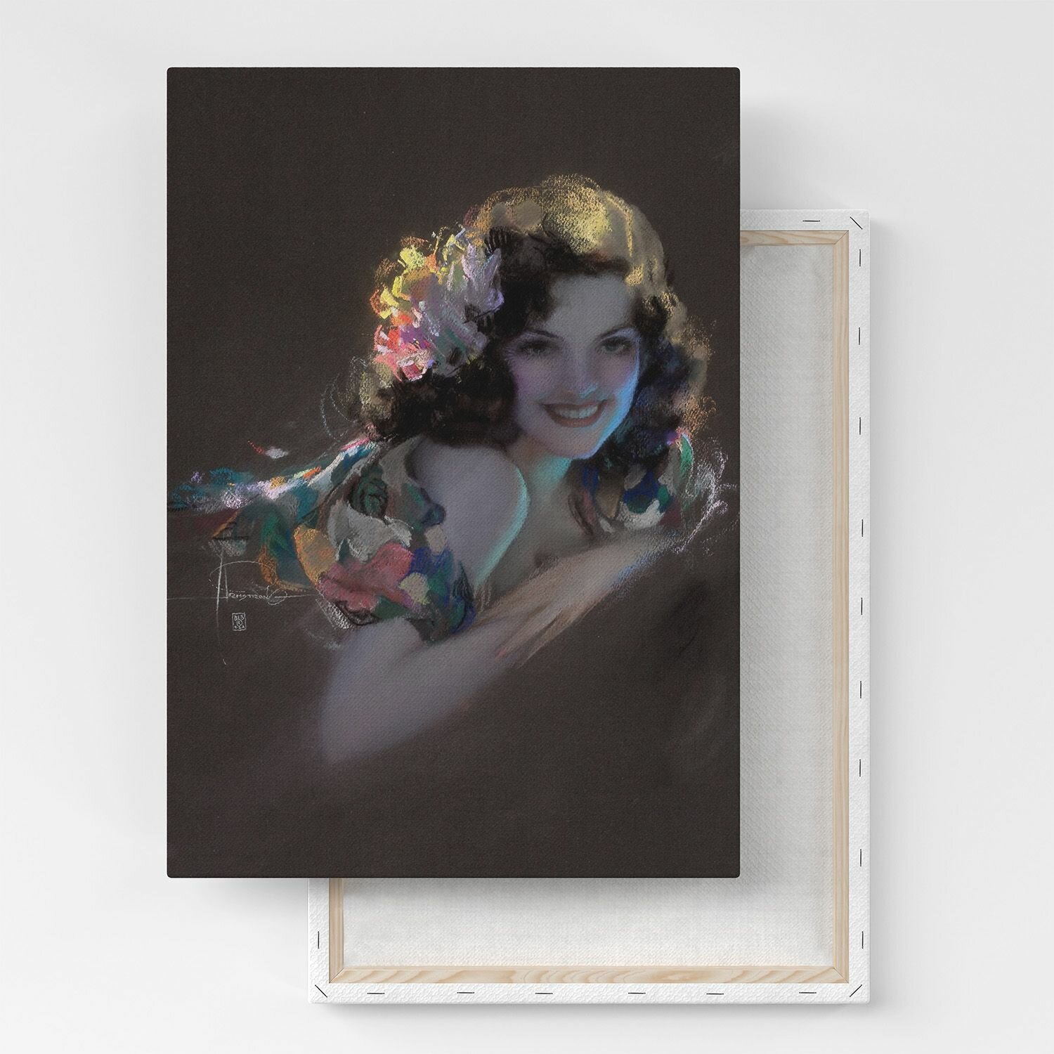 Картина на холсте, репродукция / Пин-ап / Рольф Армстронг - Pin-Up with Flowers / Размер 40 x 53 см