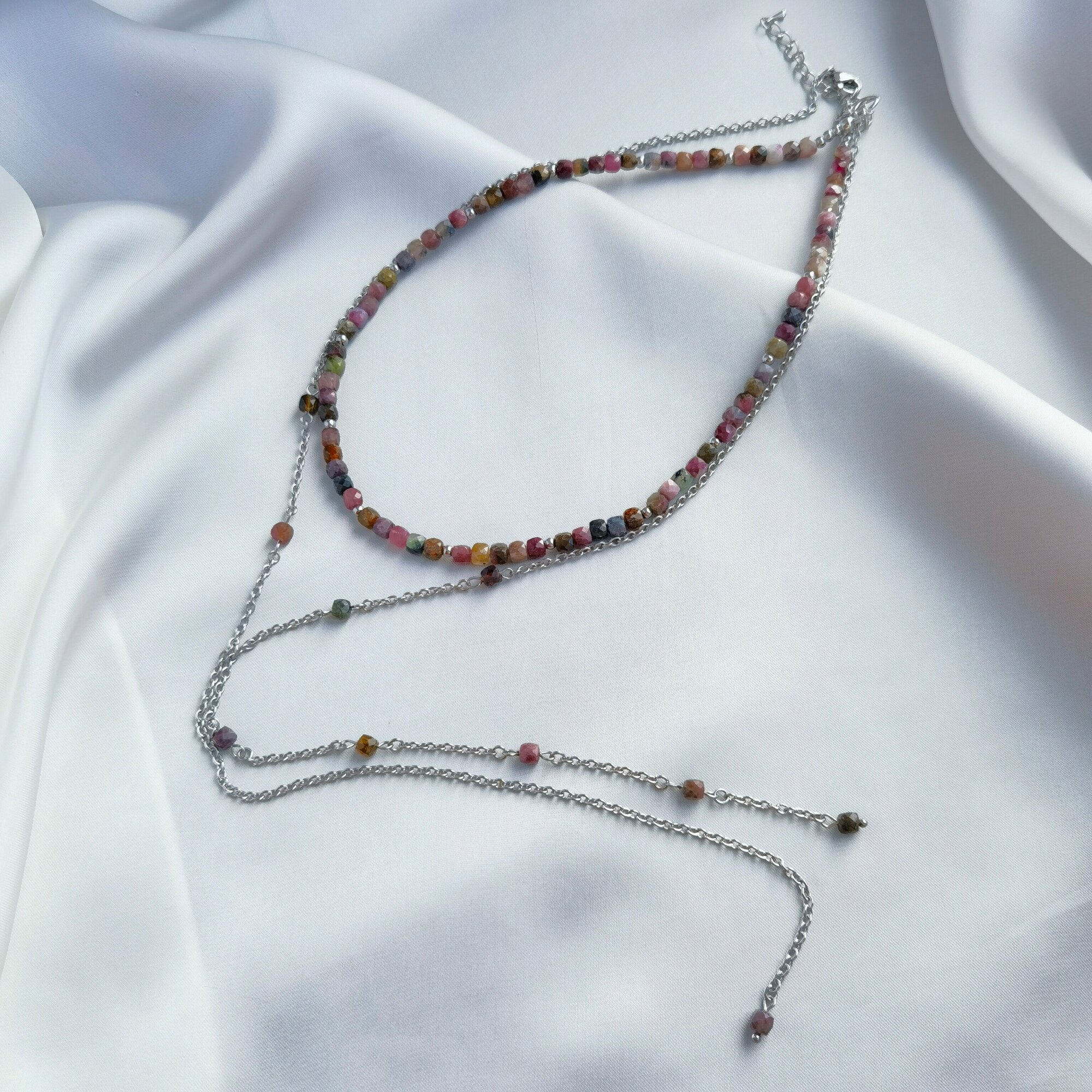 Комплект бижутерии: колье, подвеска, турмалин