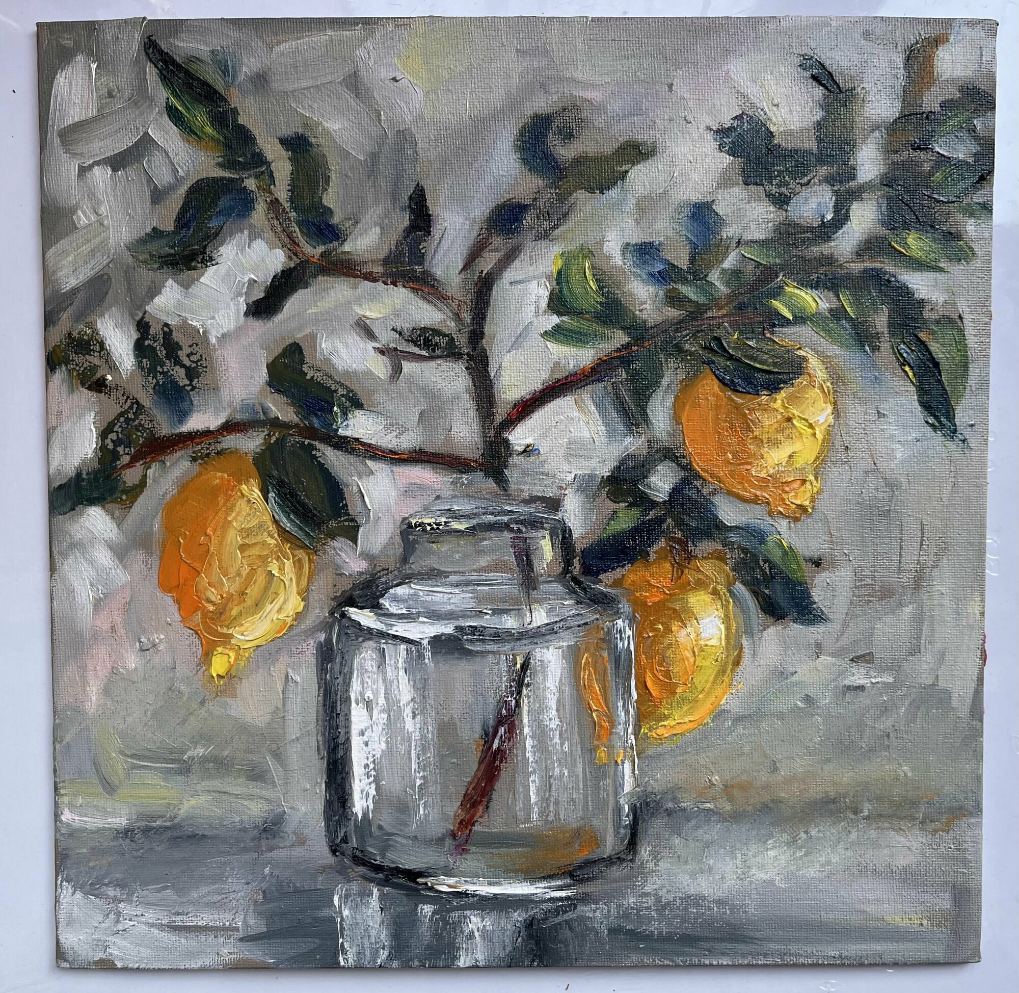 Картина "Натюрморт с лимоном", холст, 30х30 см, ручная работа