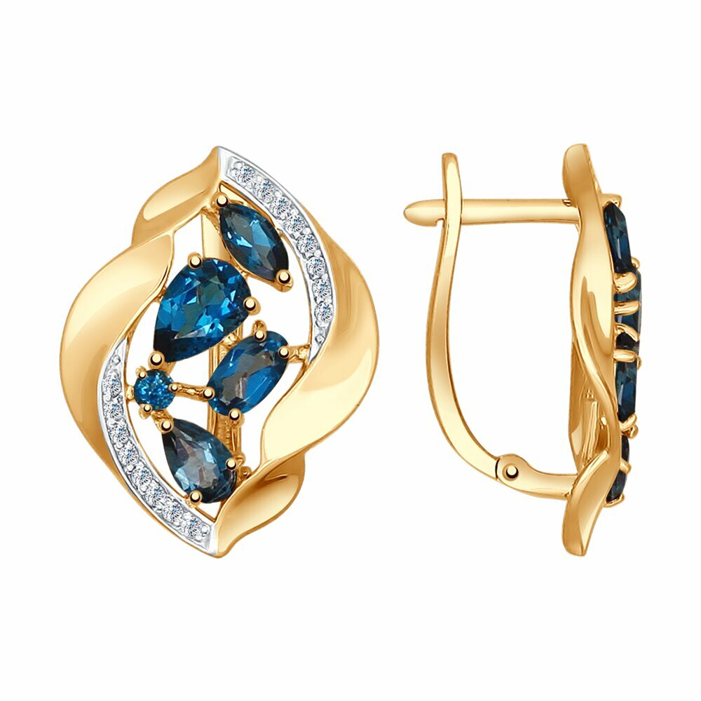 Серьги, красное золото, 375 проба, фианит, топаз