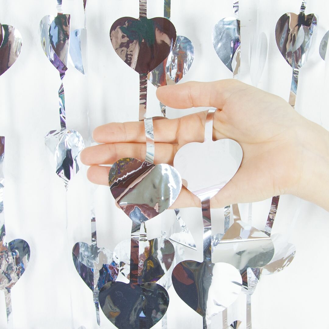 Занавес дождик, Сердце Серебро, декор на 14 февраля, день всех влюбленных