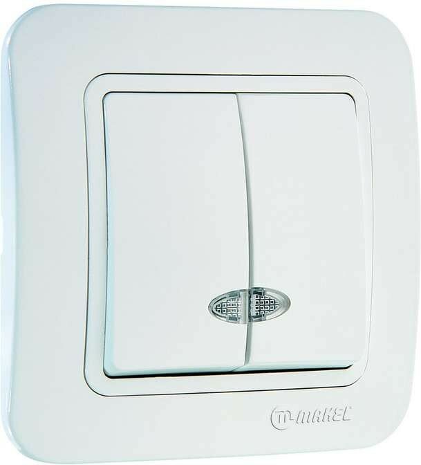 Выключатель 2-кл. СП Lillium 10А IP20 без вставки с подсветкой бел. Makel 71023