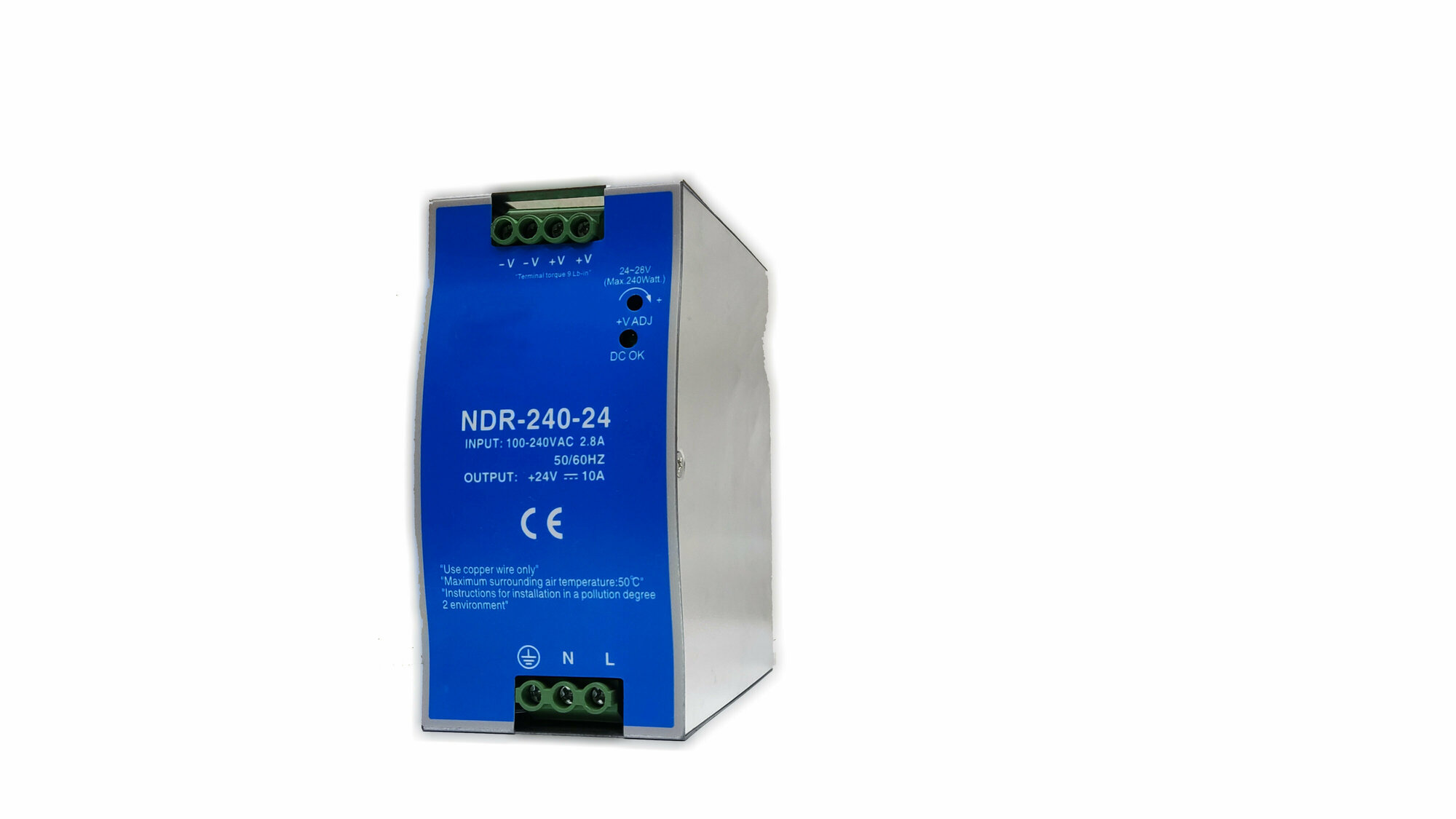 Блок питания промышленный 24VDC/10A +PFC. NDR. Din-рейка - Металл. корпус