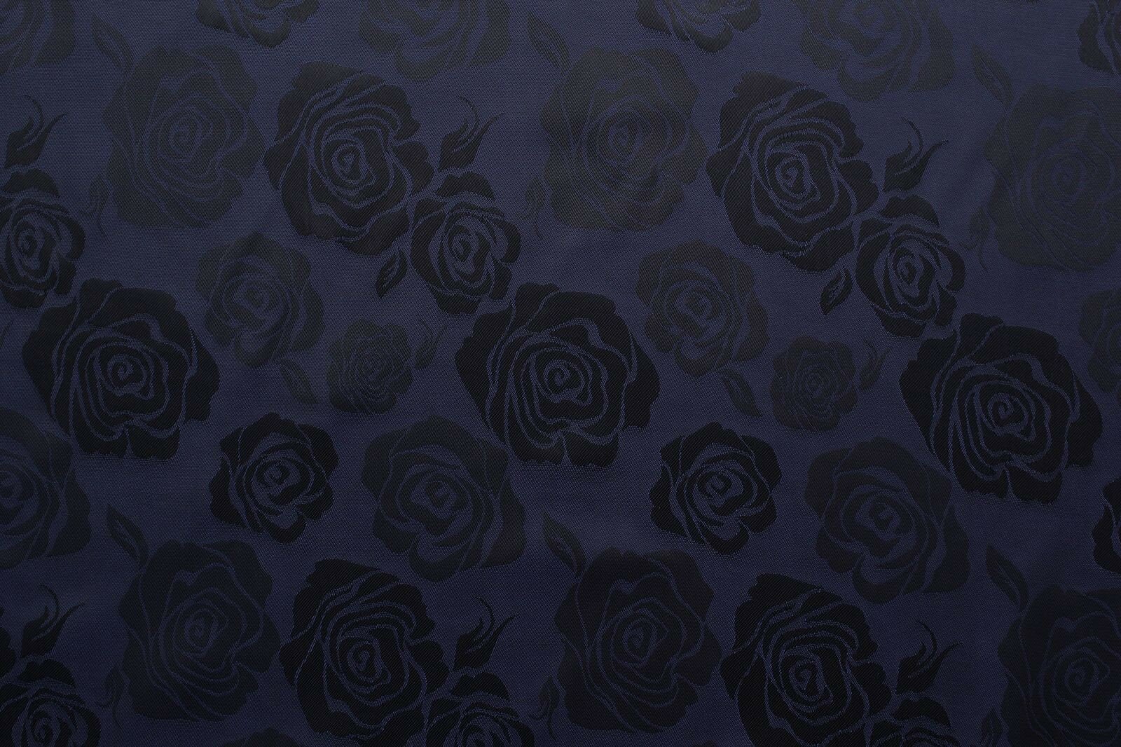Ткань Жаккардовая подкладочная ткань Taffeta чёрно-синяя шанжан с узором розочек, ш140см, 0,5 м