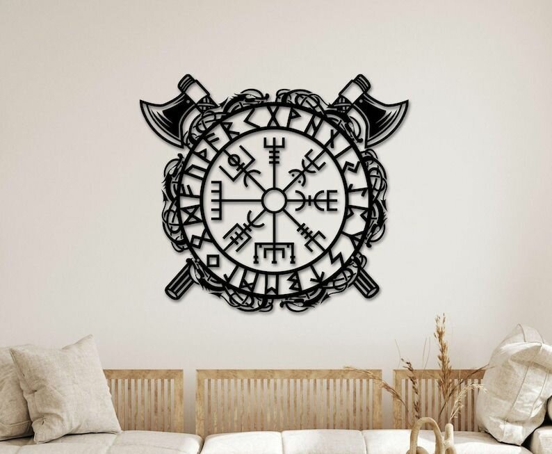 Декоративное панно деревянное, Скандинавский символ руны (черный цвет)