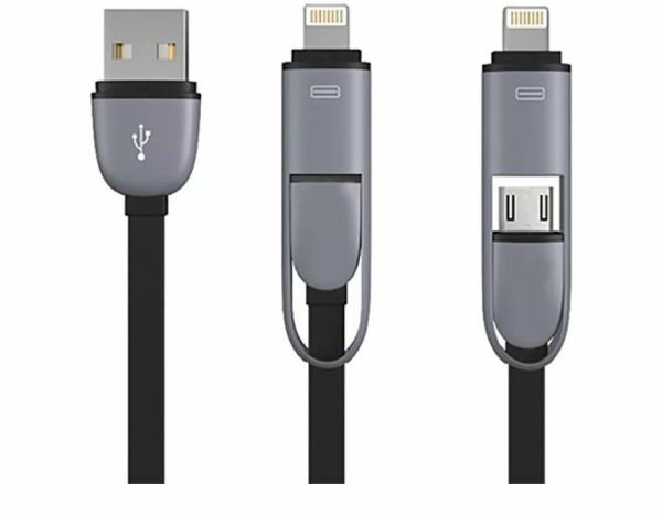 Кабель 2 в 1 USB - Lightning/Micro-USB 1м Черный