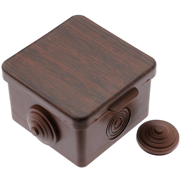 Коробка KOR-65-65-50-4g-O Б0043228 распаечная пластиковая с сальниками 65х65х50мм IP54 дуб (ЭРА) (8 шт. в комплекте)