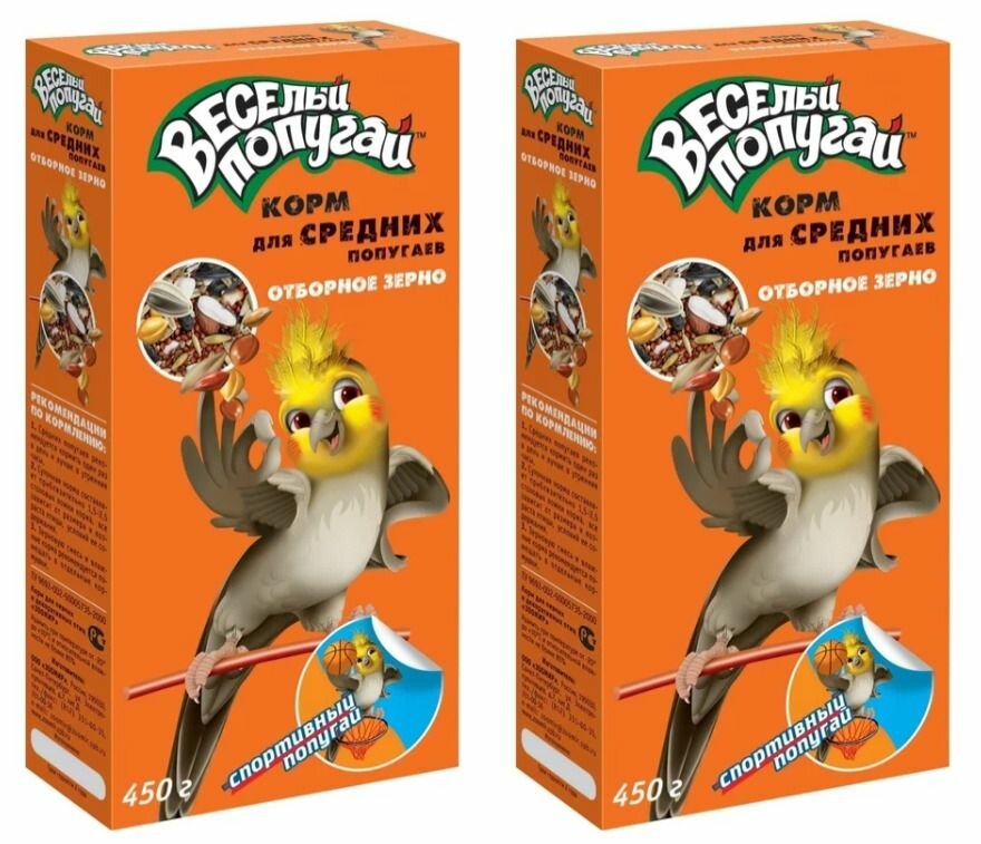 Зоомир Корм сухой для средних попугаев Веселый попугай, отборное зерно, 450 г, 2 уп