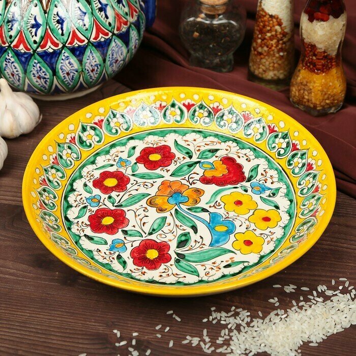 Ляган круглый, 24,5 см, турецкий узор, блюдо из керамики, узбекская посуда, тарелки для сервировки