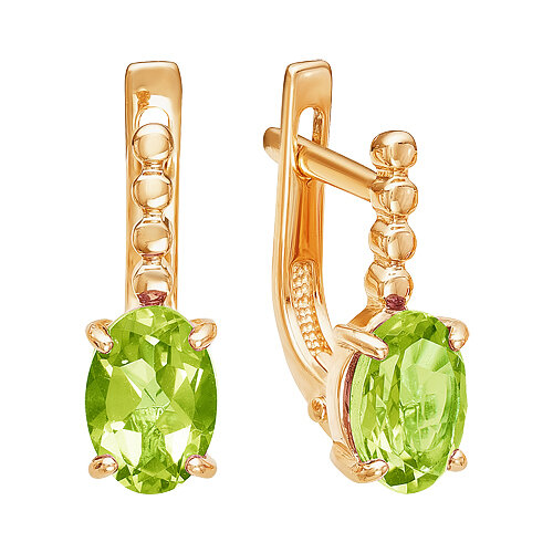 Серьги, красное золото, 585 проба, хризолит