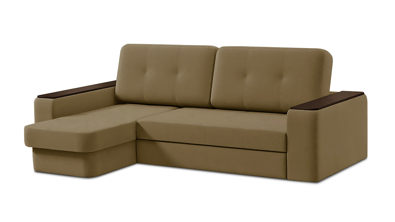 Диван с оттоманкой Арго Лайт Vivaldi 34 NEW 233x153x90 см, коричневый Велюр, еврокнижка Фиеста