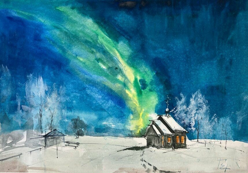 ART-Salon at Oktyabrskaya "На севере" 32х47 см; бумага, акварель, пастель; ручная работа