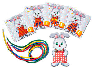 Игра (SmileDecor) Шнуровка Зайка [дерев. основа 4двустор. карточки 4шнурка] (П4500)