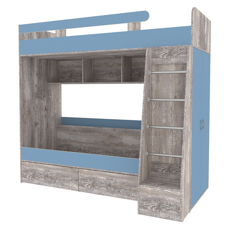 Двухъярусная кровать Юниор 6 Бетон Светло Синий/Голубой