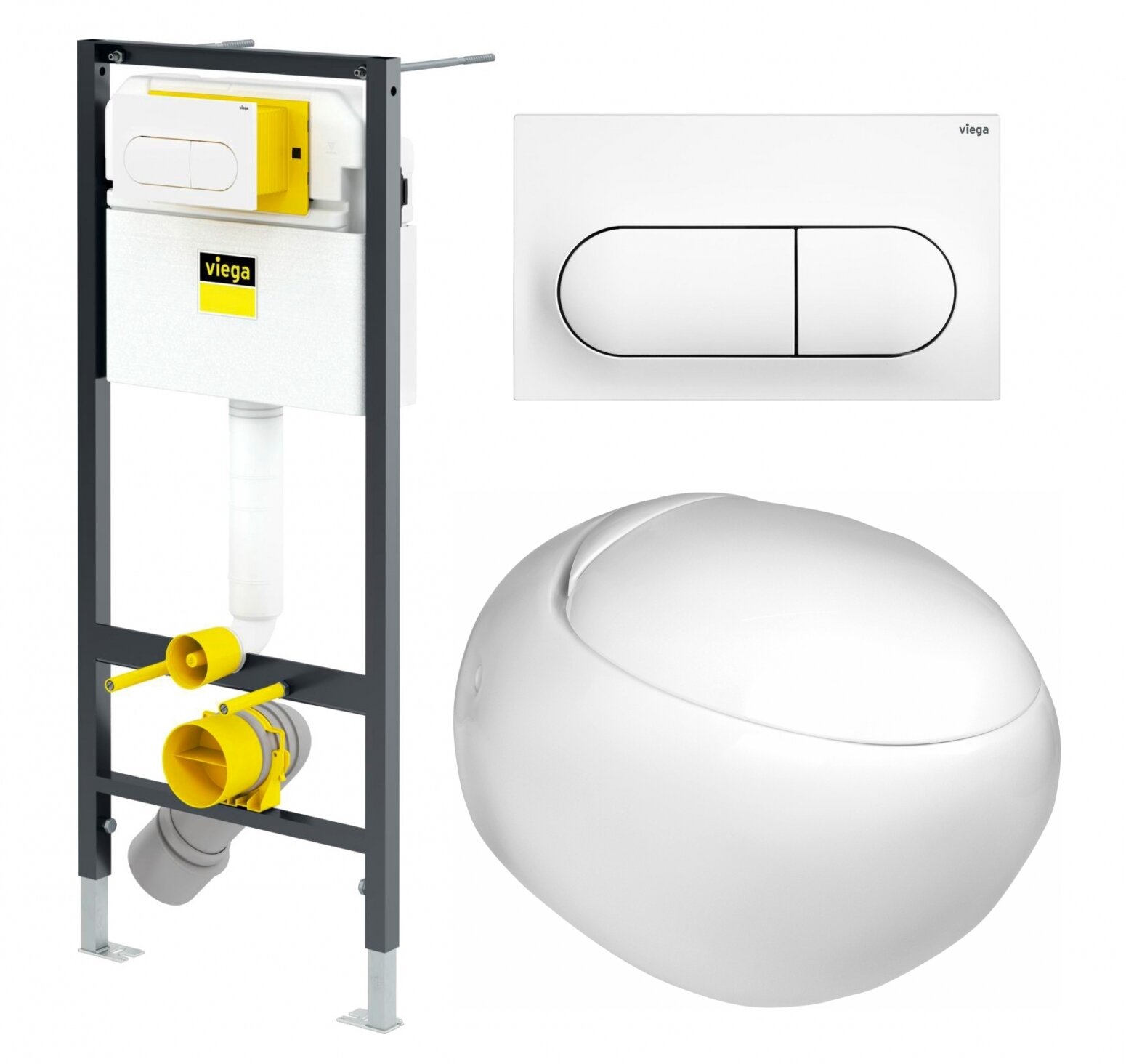 Комплект 3 в 1 инсталляция Viega Prevista 8524.11 + Подвесной унитаз WeltWasser Jeckenbach + кнопка белая