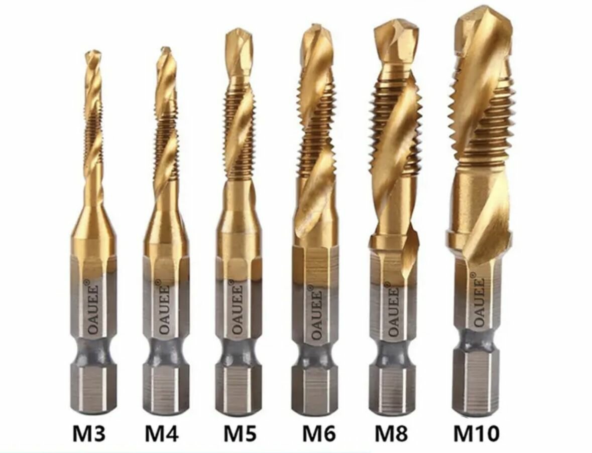 Набор сверл-метчиков с титановым покрытием из быстрорежущей стали для ремонта. M3, M4, M5, M6, M8, M10
