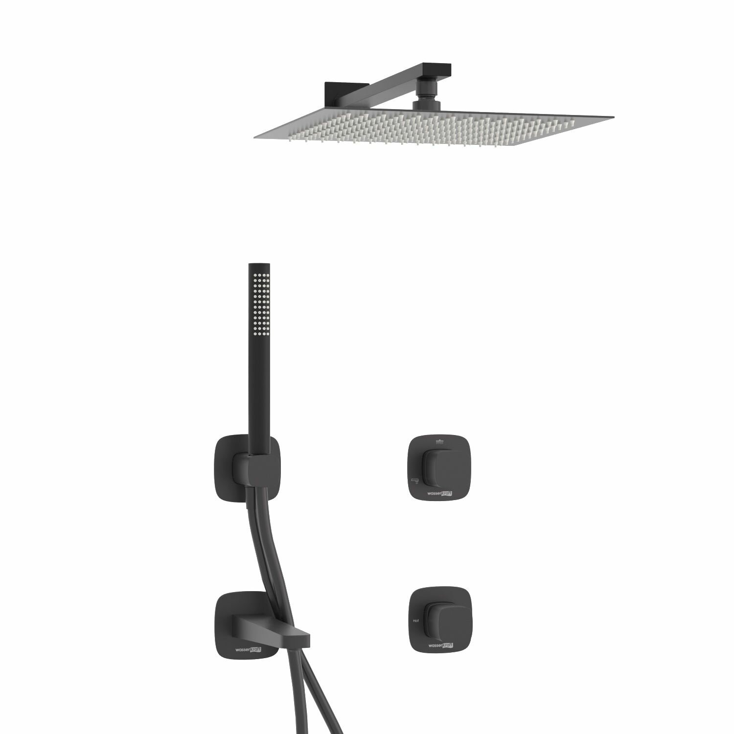 Встраиваемый комплект для ванны с верхней душевой насадкой, лейкой, WasserKRAFT, черный A9151.265.315.219.162.327.242.217