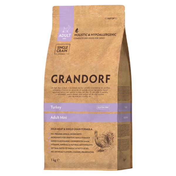 Сухой корм Grandorf для взрослых собак мелких пород с индейкой, 1 кг