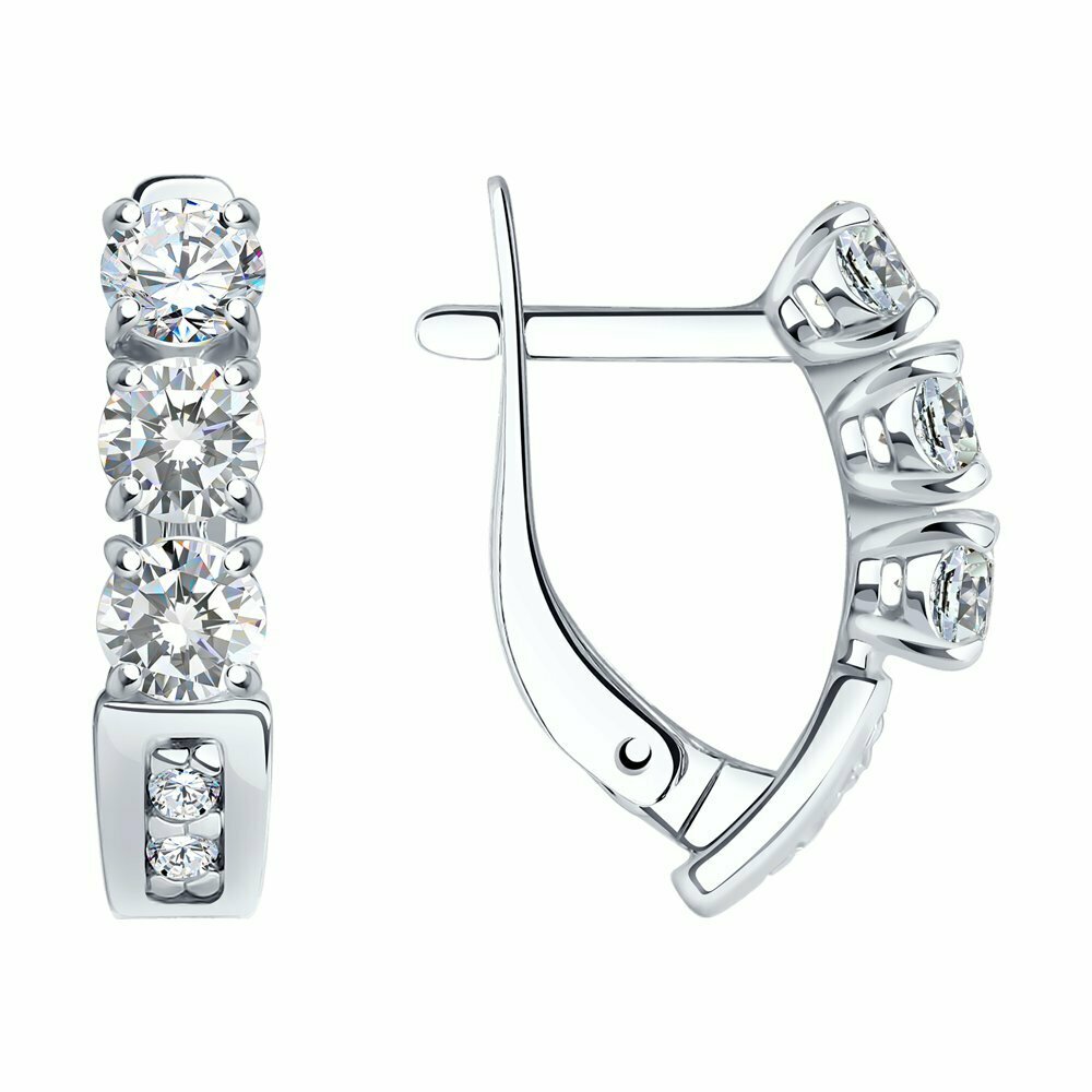 Серьги, серебро, 925 проба, родирование, фианит