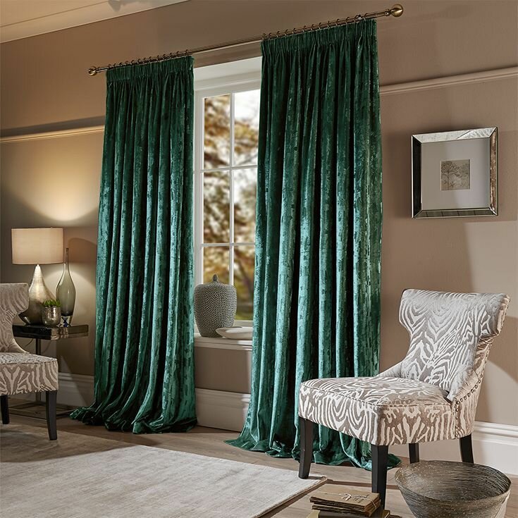 Бархатные шторы - 2 шторы на ленте ( шир 120 см х выс 250 см) БР-1 цвет зеленый высота 250 см