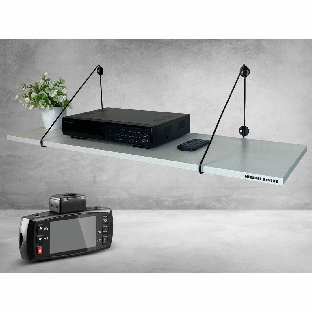 Полка для видеорегистратора "RMIR 215138" высота 26 см размер 90х30 см черный и сосна выбеленная