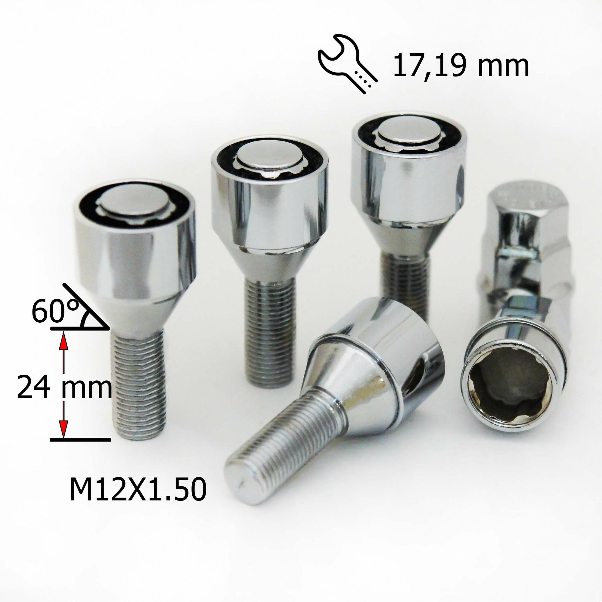 Комплект секретных болтов M12x1,5x24 Конус, с вращающимся кольцом, 2 ключа