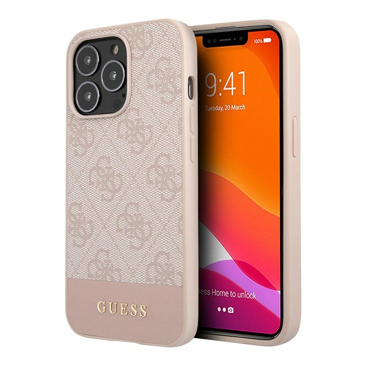 Guess чехол для iPhone 13 Pro Max, PU-кожа 4G Bottom stripe Metal logo розовый