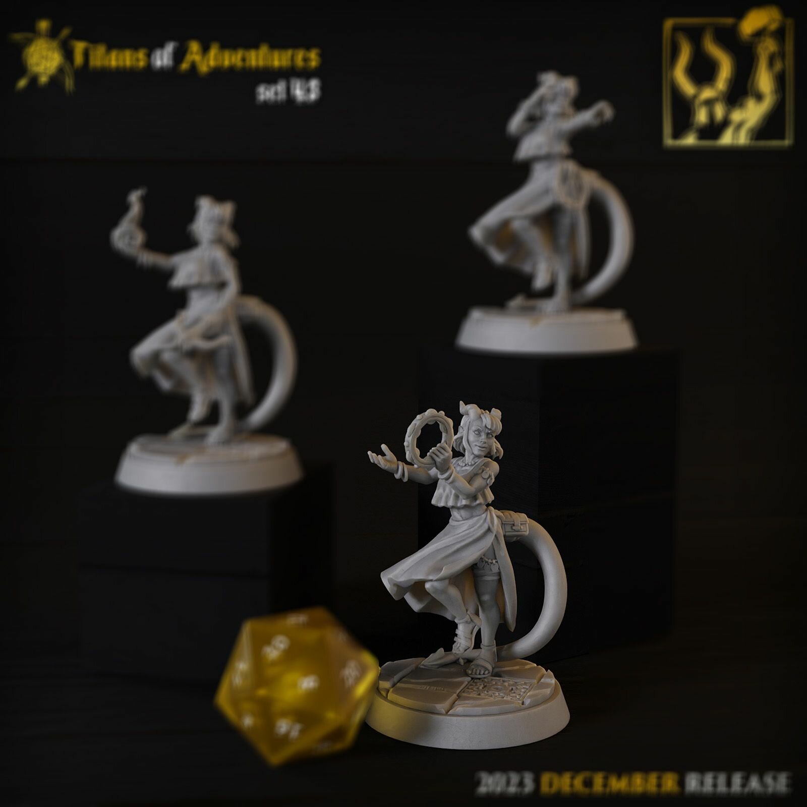 Миниатюра D&D 'Тифлинг портовая тансовщица с бубном' масштаб 32 мм (DnD, Dungeons & Dragons, ДнД, Подземелья и Драконы, Pathfinder)