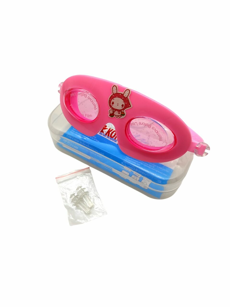 Очки для плавания NewKids с берушами и пластиковым боксом розовый