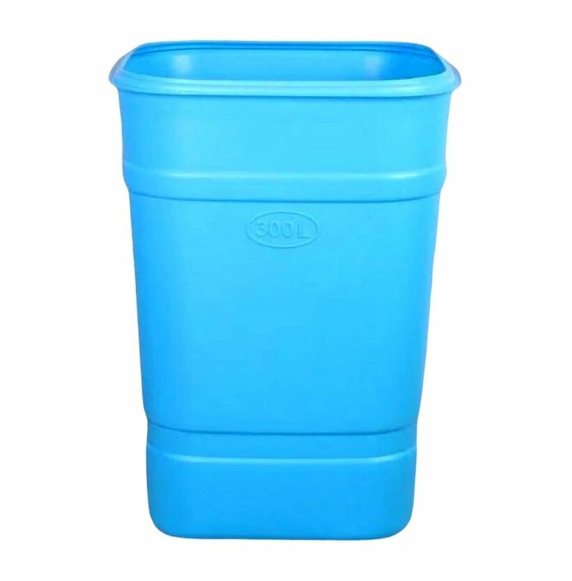 Бочка-бак без крышки (квадратный), синий 300л, для воды с целью полива, мусорный бак, отверстие для крана, М3049