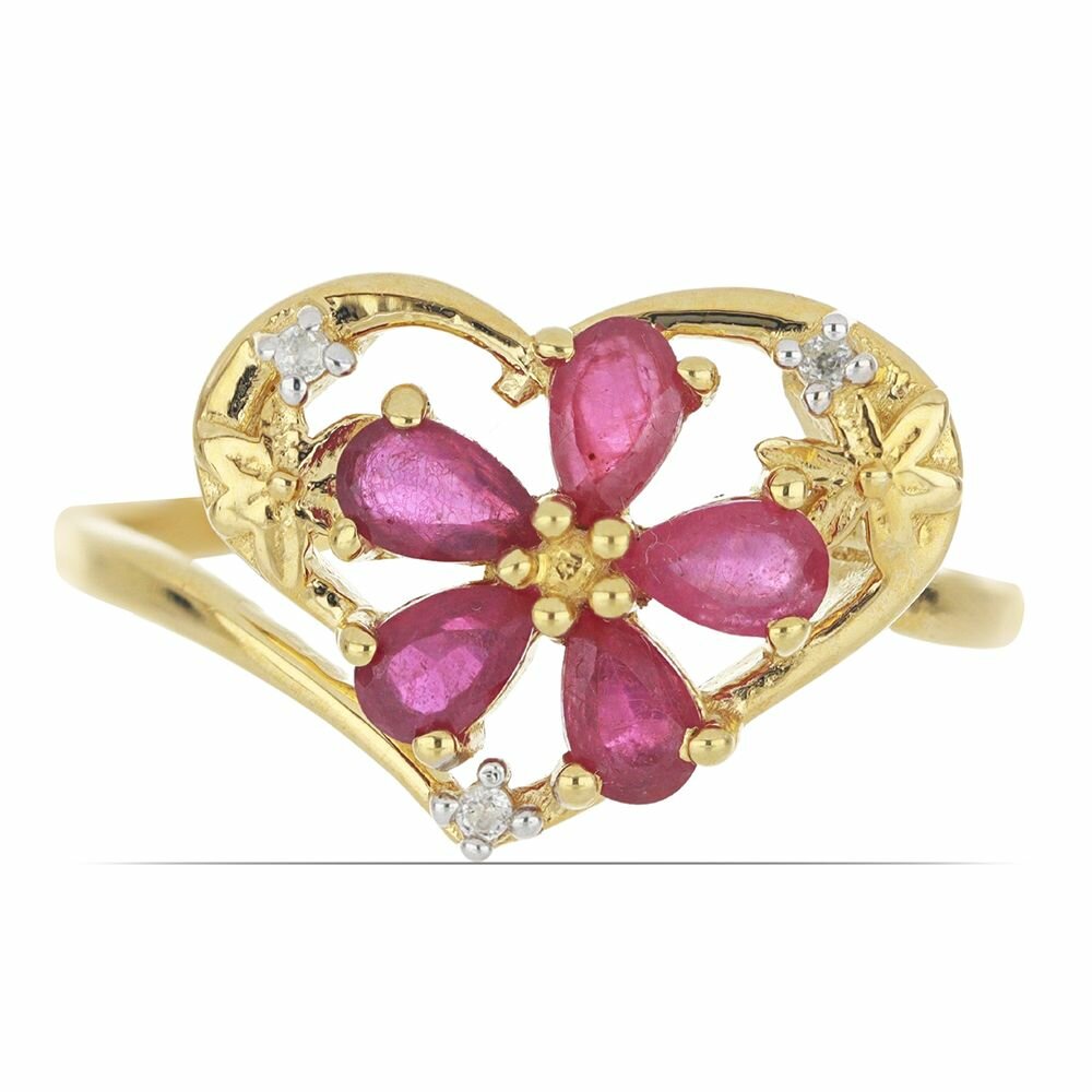 Кольцо тонкое, серебро, 925 проба, золочение, топаз, рубин