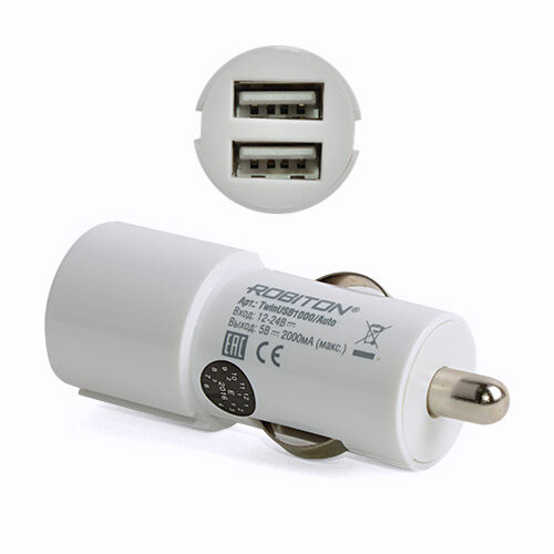 ROBITON TwinUSB1000/Auto 2100мА с 2 USB входом (12-24V) BL1