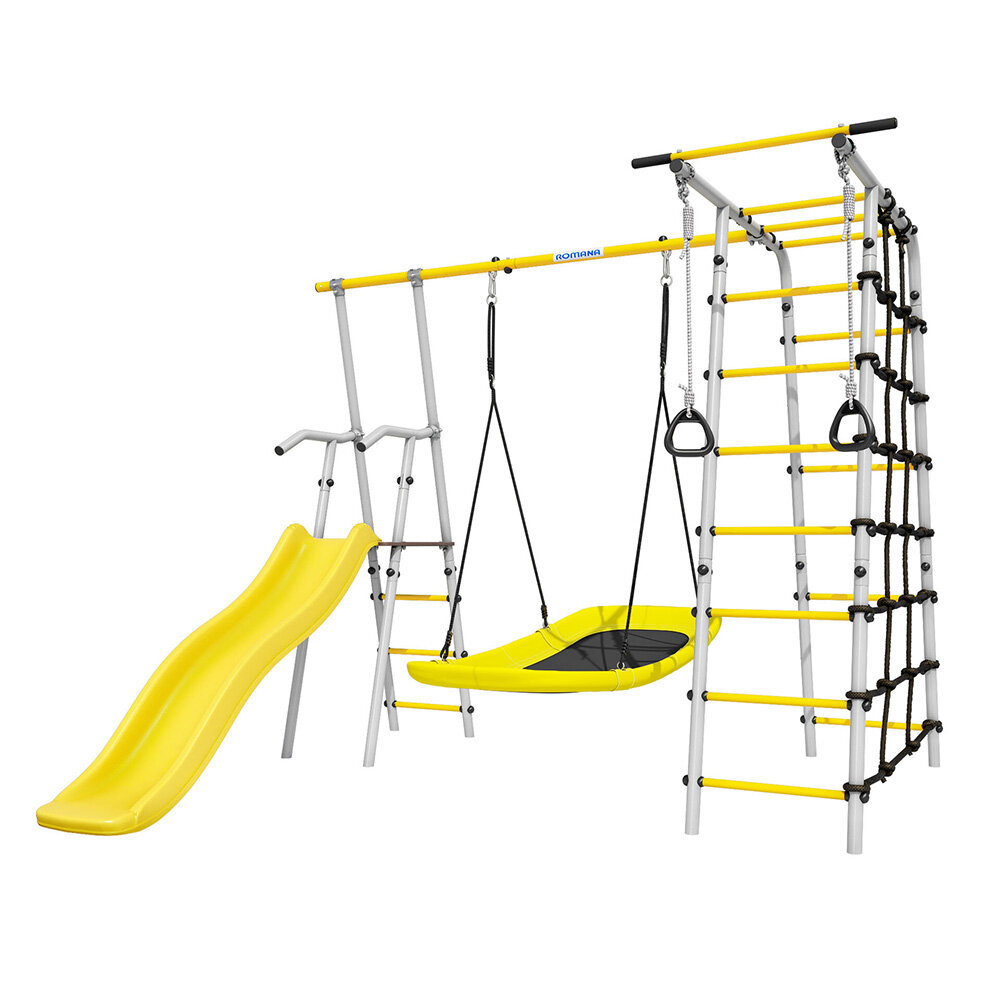 Детский спортивный комплекс Romana Богатырь + лодка качели 103.07.06, 268х245х205 см, нагрузка до 100 кг, серый/желтый