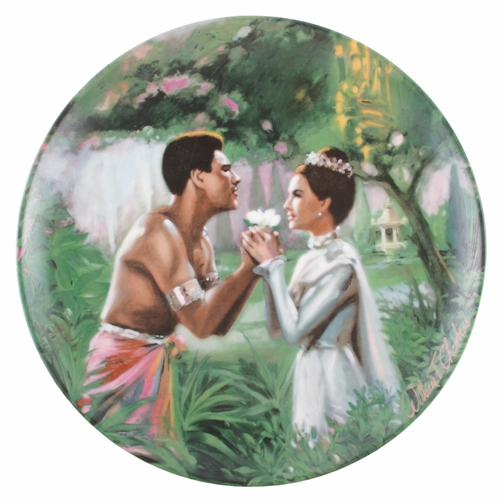 Коллекционная винтажная тарелка "Король и я. Мы целуемся в тени". Фарфор, деколь. США, Edwin M.Knowles China Company, 1985 год.
