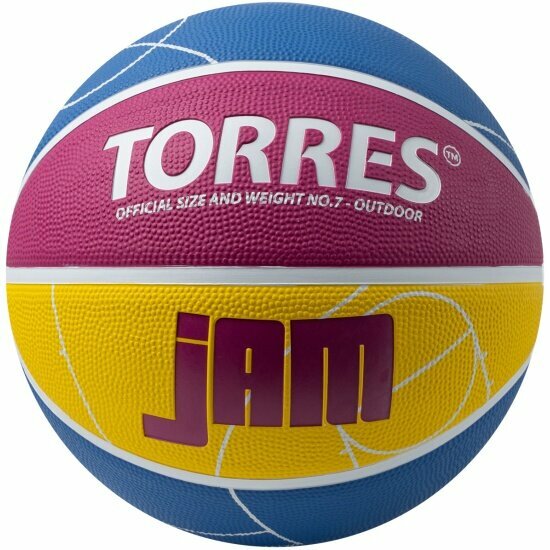 Мяч баскетбольный Torres Jam, B023127, р.7, син-желто-малиновый