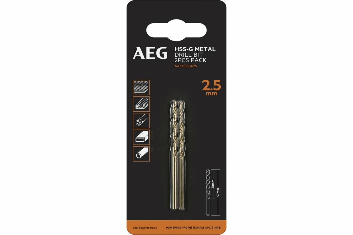 AEG Сверла HSS-G 2шт.2.5mm AAKHSSG025 4932479305