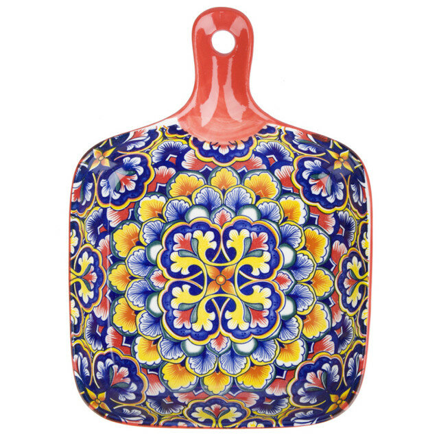 NOUVELLE HOME Arabesque блюдо с ручкой из фарфора, синий цвет размер 23х14,5х3,5 см