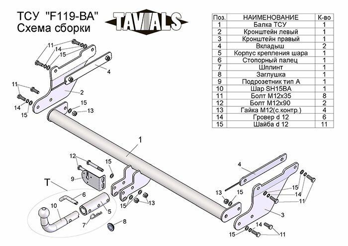 Фаркоп Лидер-Плюс для FORD FOCUS 3 ( универсал) 2010- (С быстросъемным шаром) с электрикой (Smart) и сертифкатом в комплекте арт.(T-F119-BA)