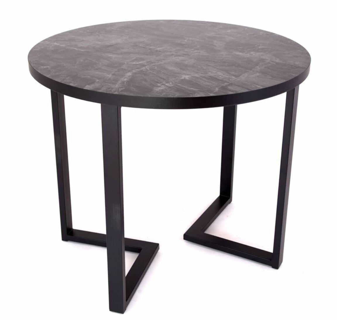 Стол кухонный круглый Лофт Зиг-Заг на металлических опорах, ЛДСП 32 мм, цвет марцена темный, кромка чёрная