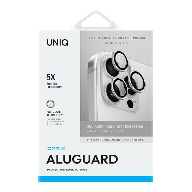 Защитное стекло на камеру iPhone 16 Pro/16 Pro Max, UNIQ OPTIX Camera Lens AluGuard Silver