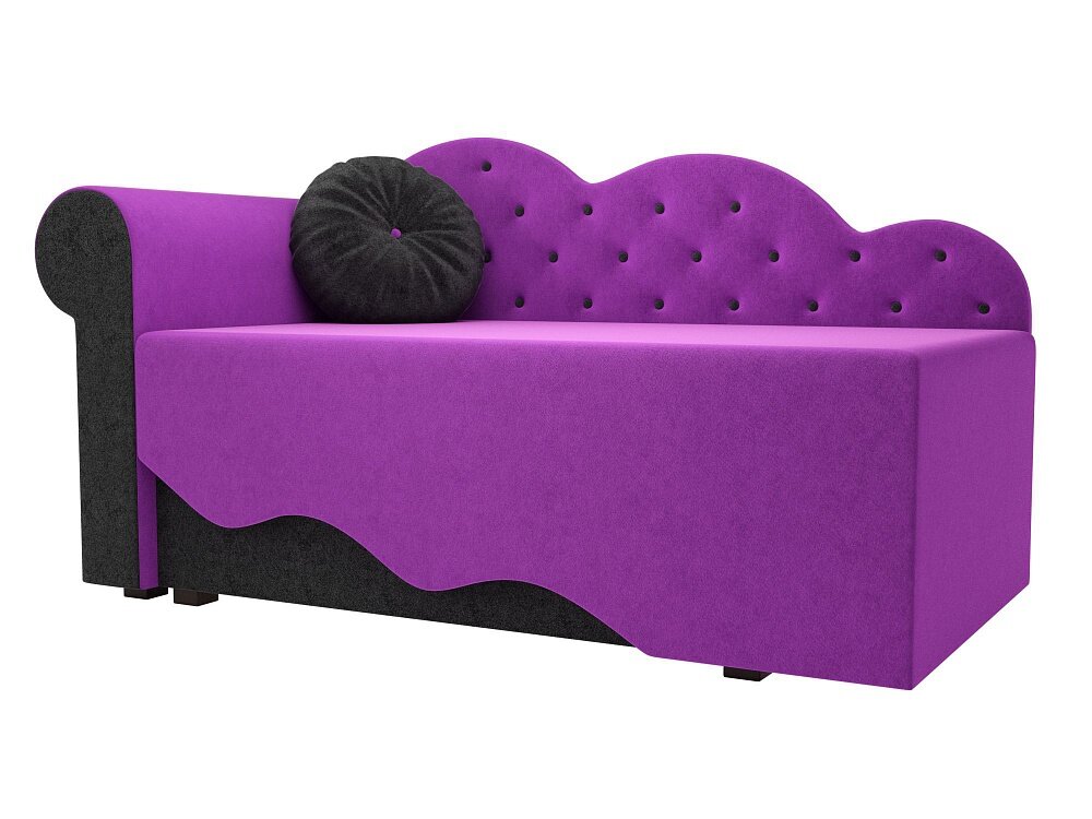 Прямой детский диван Тедди Фиолетово-Черный Микровельвет, выкатной, 153х76х82 см, с ящиком для белья