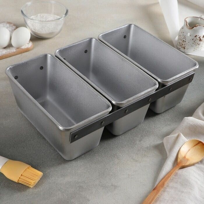 Форма для выпечки хлеба прямоугольная №6 3Л 23,5х11,5х11,5см 3-х секционная литой алюминий