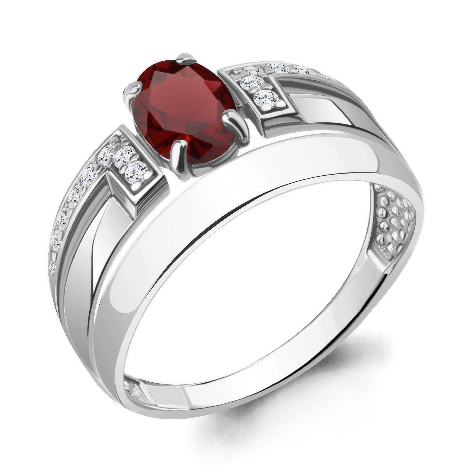 Кольцо, серебро, 925 проба, родирование, фианит, гранат