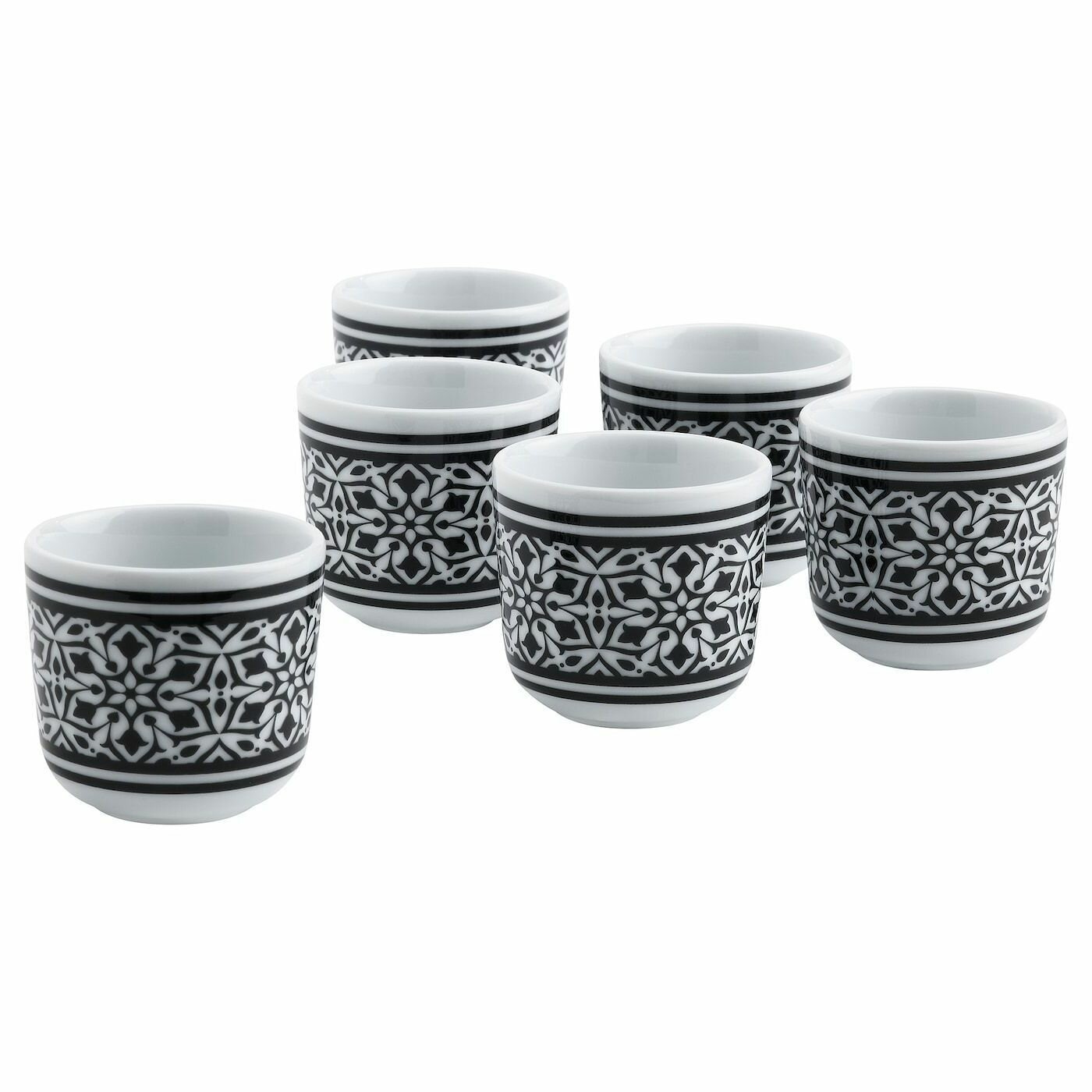 HEMBJUDEN Чашка белая с черным рисунком, 6 сл, IKEA