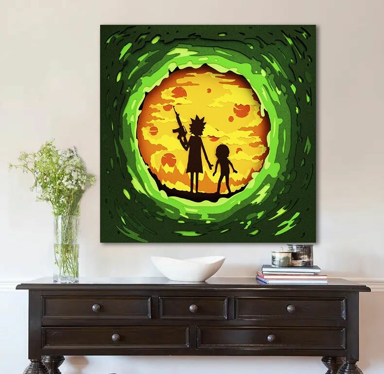 Картина "Рик и Морти", на холсте, на подрамнике, 70x70см, на деревянном подрамнике