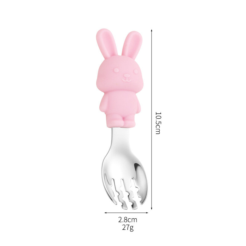 Детская вилка из нержавеющей стали 304 с розовым кроликом, детское питание