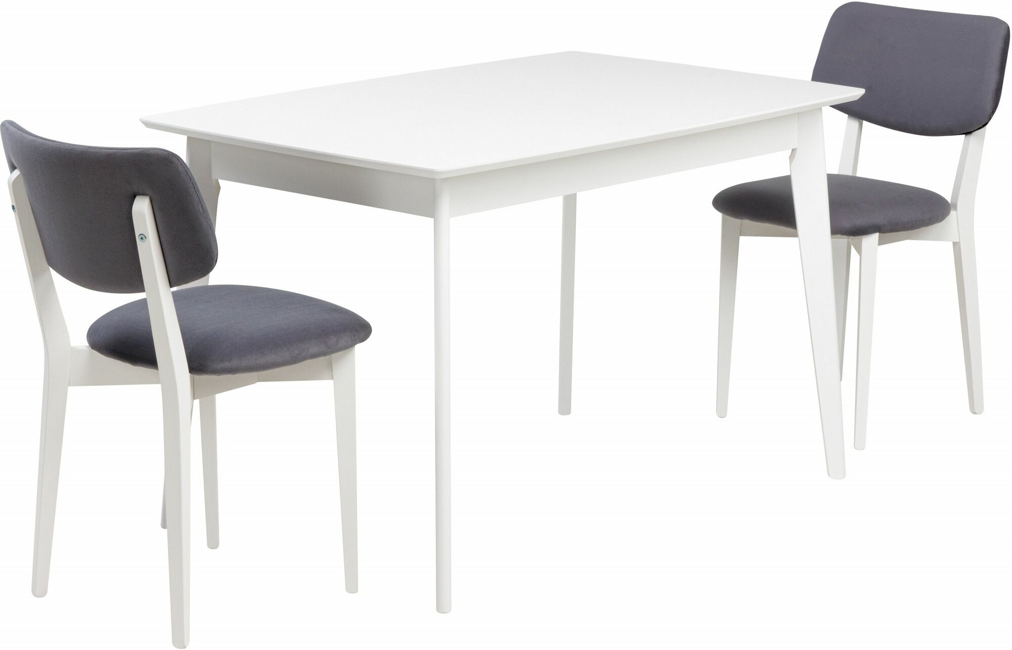 Обеденная группа стол раскладной Норден 120(160) х 80 см, Белый и 2 стула Мэти Белый/Серый велюр