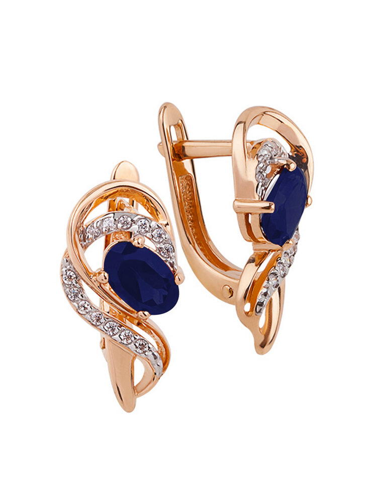 Серьги, красное золото, 585 проба, сапфир, бриллиант