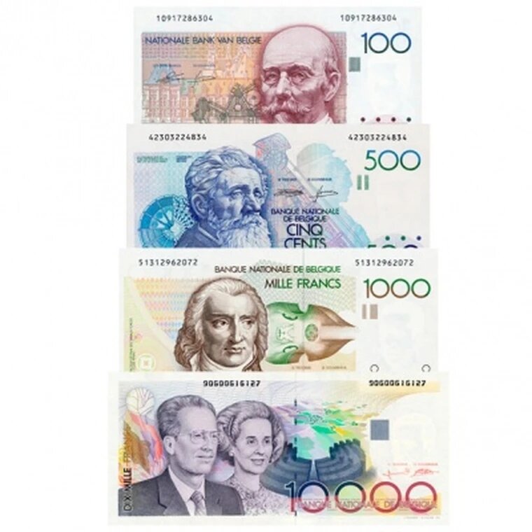 Набор 4 банкноты Бельгии 100-10000 франков 1980, сувенирные копии, банкноты и купюры редкие коллекционные