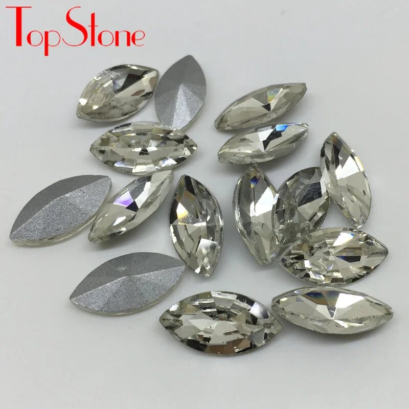 Стразы стеклянные TopStone Navette 6x12mm, 200шт, Crystal Clear, Серебряный